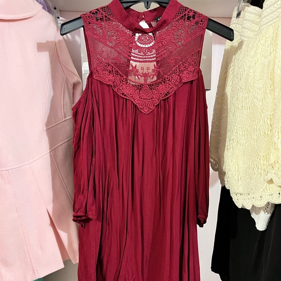 Dresses | Lovely High Neck Red Cold Sholuder Dress With Lace Detailing ...